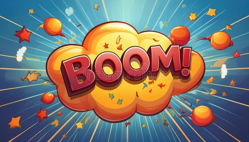Colorful Cartoon Explosion with Boom Text and Vibrant Elements Stock ...