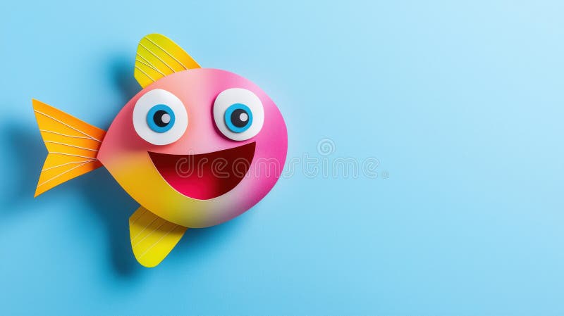 Colorful Cartoon Fish with Big Eyes and Smile on Blue Background Stock ...