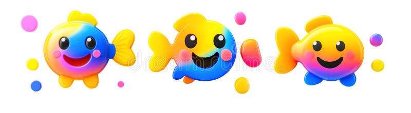 Colorful Cartoon Fish with Smiling Faces on White Background Stock ...