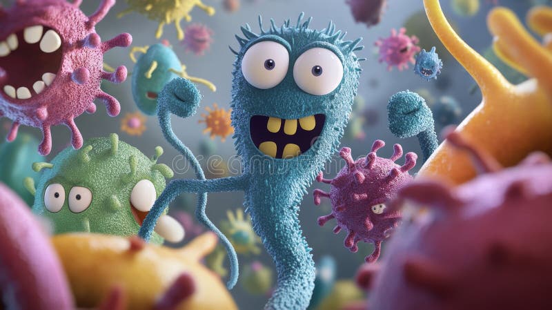 Colorful Cartoon Germs and Bacteria with Happy Expressions Stock Photo ...