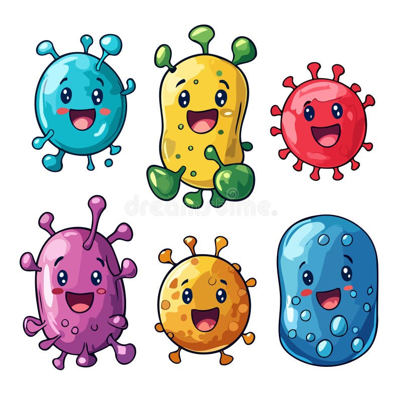 Colorful Cartoon Germs Smiling Happily. Stock Vector - Illustration of ...