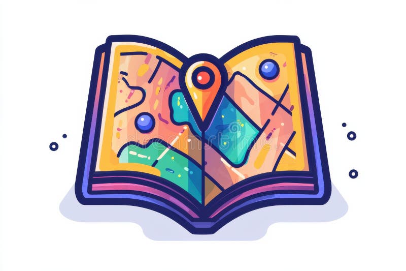 Colorful Cartoon Icon of an Open Map with Markers Stock Image - Image ...