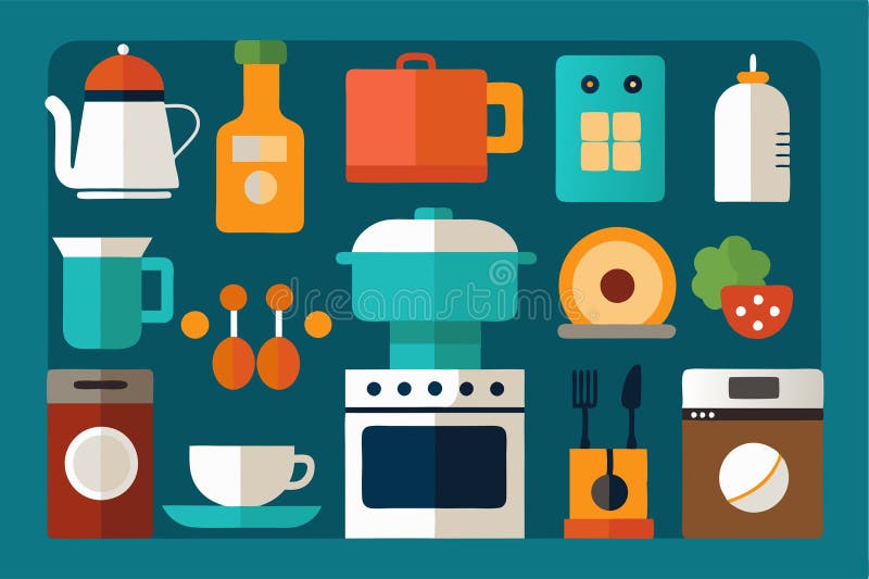 Colorful Cartoon Illustrations Display Various Kitchen Utensils ...