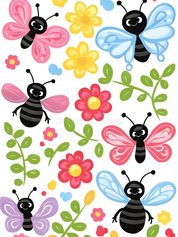 Colorful Cartoon Insects Design Stock Illustration - Illustration of ...