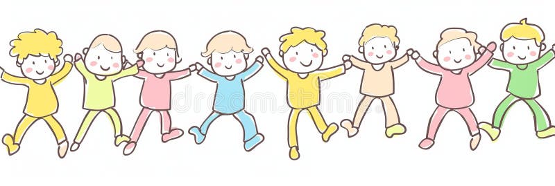 Colorful Cartoon Kids Holding Hands in Harmony Stock Illustration ...