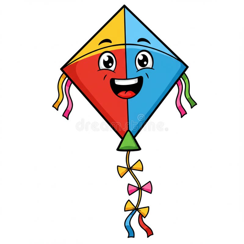 Colorful Cartoon Kite with a Smiley Face, Featuring Four Sections ...