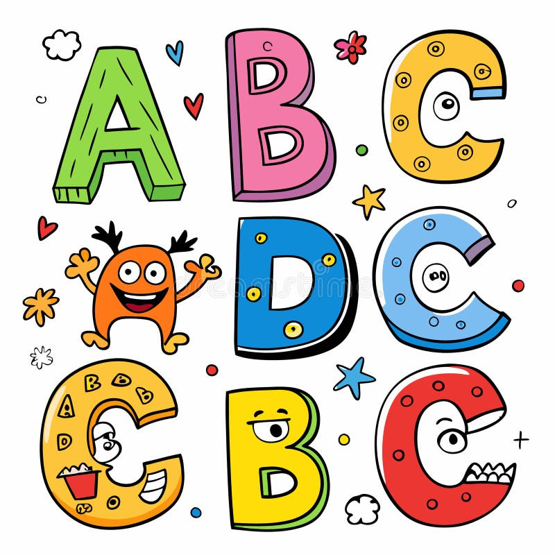 Colorful Cartoon Letters a-C with Monster Characters Stock Vector ...