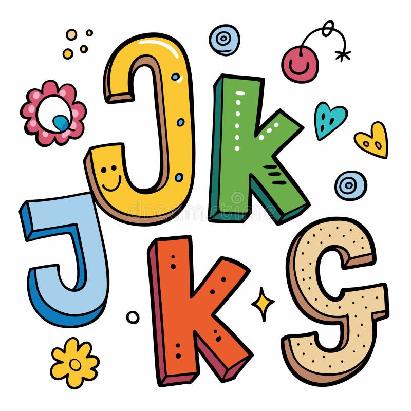 Colorful Cartoon Letters J, K, and S with Fun Elements Stock Vector ...