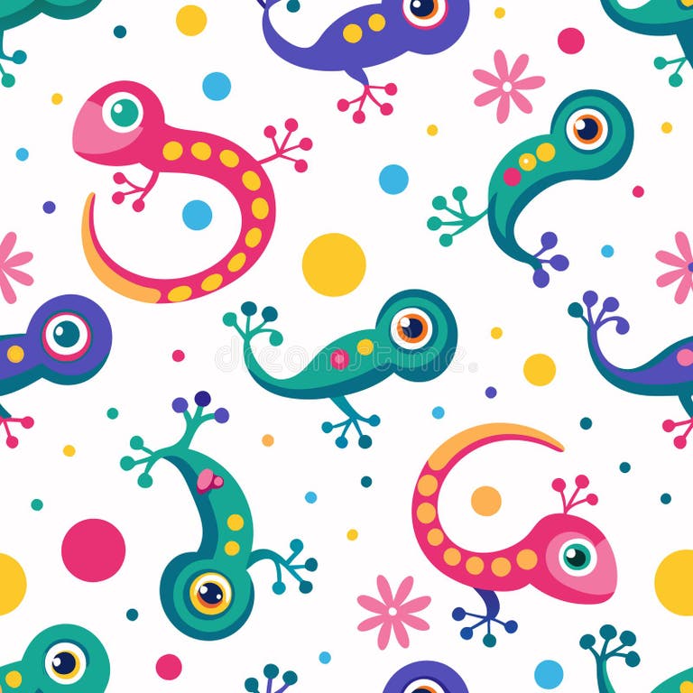 Colorful Cartoon Lizards Seamless Pattern Stock Vector - Illustration ...