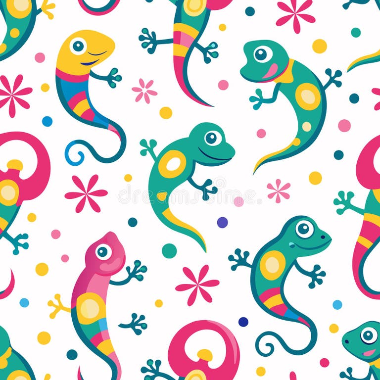 Colorful Cartoon Lizards Seamless Pattern. (1 Stock Vector ...