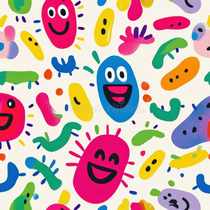 Colorful Cartoon Microbes Smiling Joyfully in a Vibrant and Playful ...