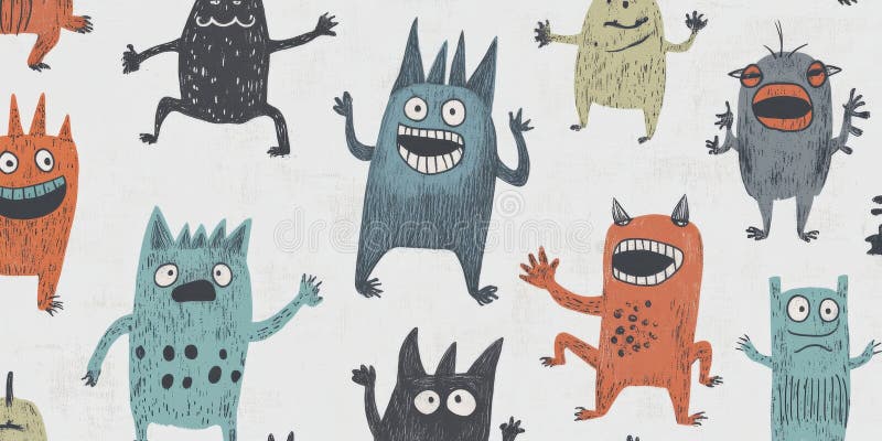 Colorful Cartoon Monster Pattern on Light Background with Smiling ...