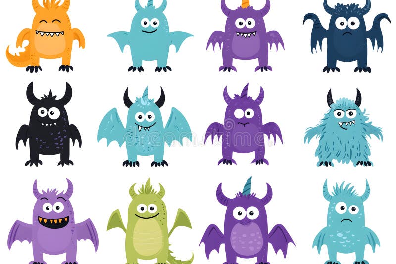 Colorful cartoon monsters stock illustration. Illustration of smile ...