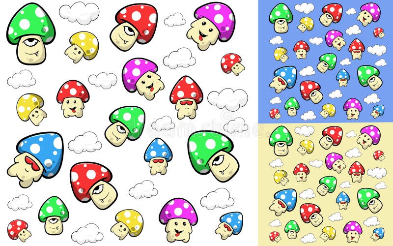 Colorful Cartoon Mushroom Pattern Design Vector Stock Illustration ...