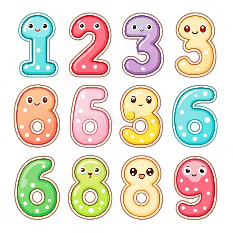 Colorful Cartoon Numbers, Educational, White Background, Kids Learning ...