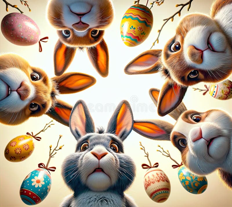 Colorful Cartoon Rabbits with Expressive Faces, Cute and Whimsical ...