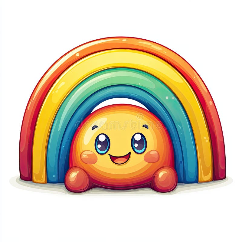 Colorful Cartoon Rainbow with Happy Face, Bringing Joy and Cheer Stock ...