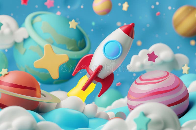 Cartoon Rocket Launching into the Night Sky Stock Image - Image of ...
