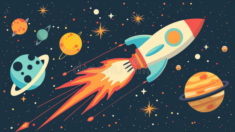 Colorful Cartoon Rocket Flying through Space Stock Image - Image of ...