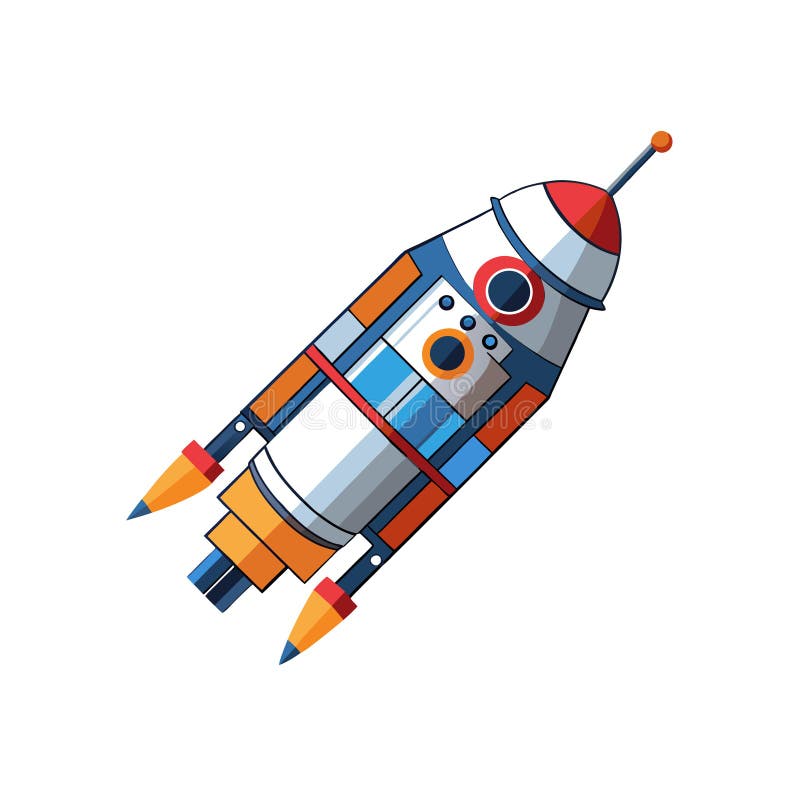 Colorful Cartoon Rocket Ship Isolated on White Background Stock ...