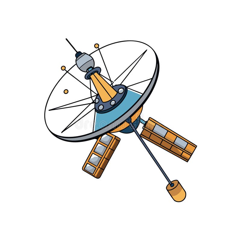 Colorful Cartoon Satellite Orbiting in Space, Communication Dish Stock ...