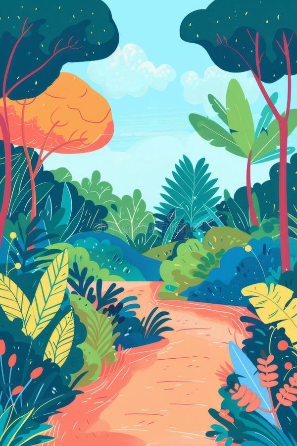 Colorful Cartoon Scene with Wide Open Hand-drawn Copy Space. Stock ...