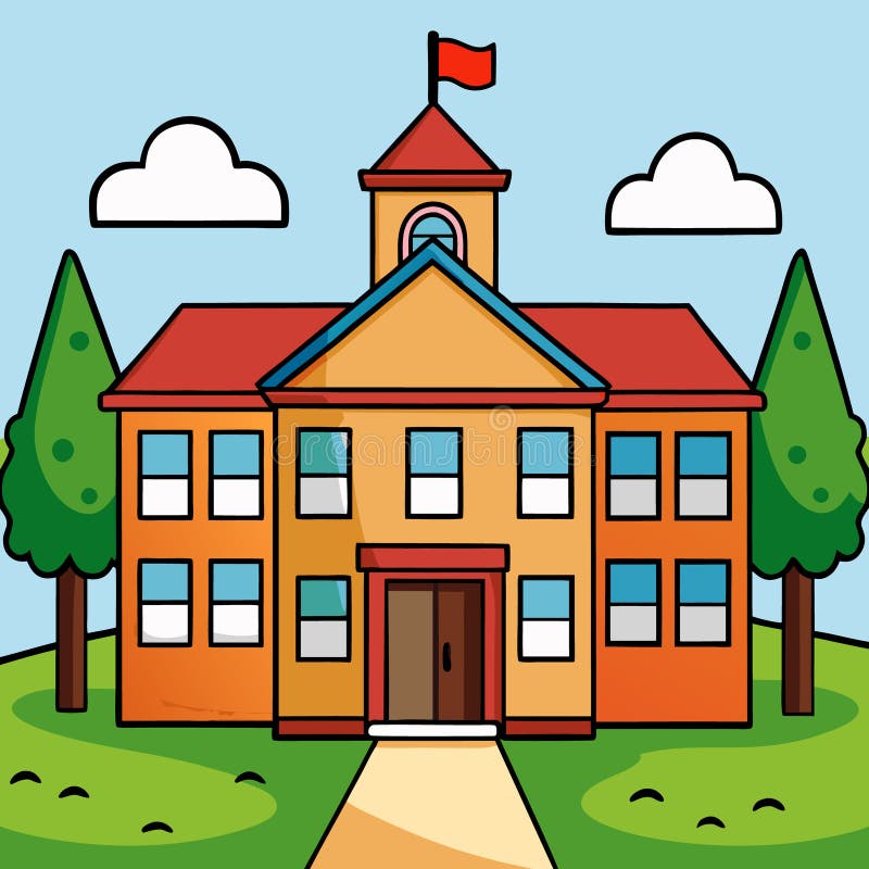 Colorful Cartoon School Building Illustration, Vector File Stock Vector ...