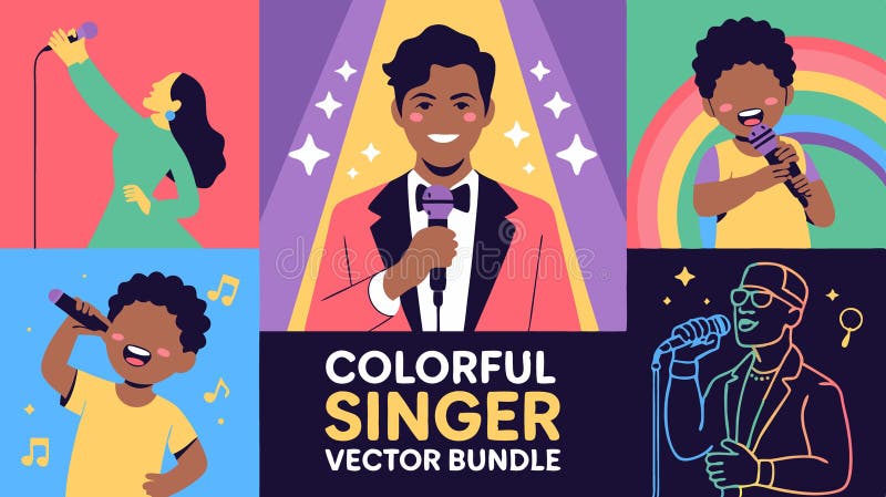 Colorful Cartoon Singer Bundle with Diverse Characters Singing into ...