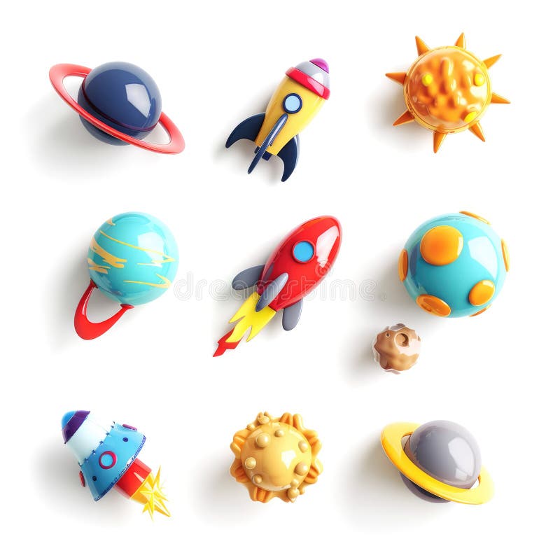 Colorful Cartoon Spaceships and Planets - Cute Illustrated Space ...