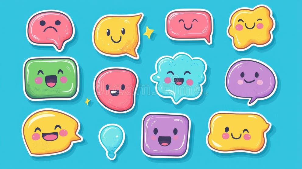 Colorful Cartoon Speech Bubbles with Smiley Faces and Expressions Stock ...