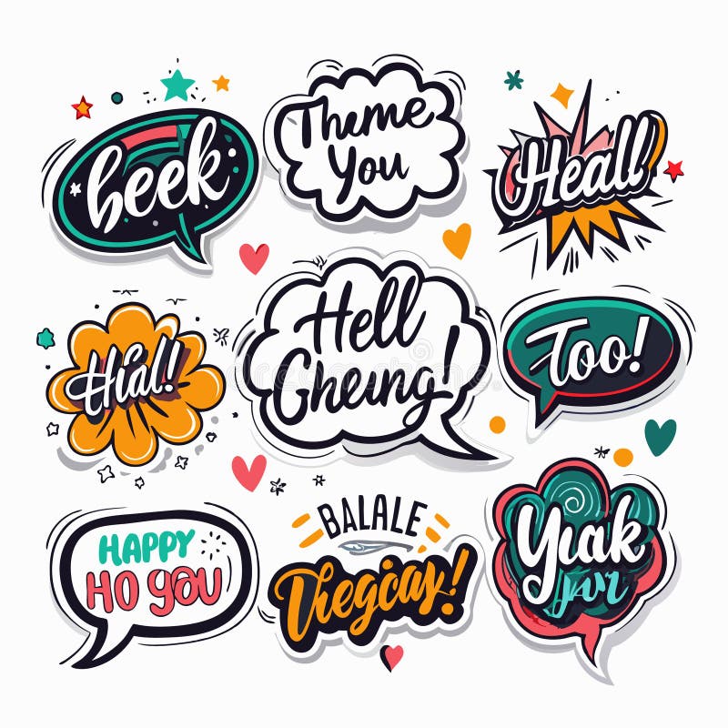 Colorful Cartoon Speech Bubbles with Various Phrases Stock Vector ...