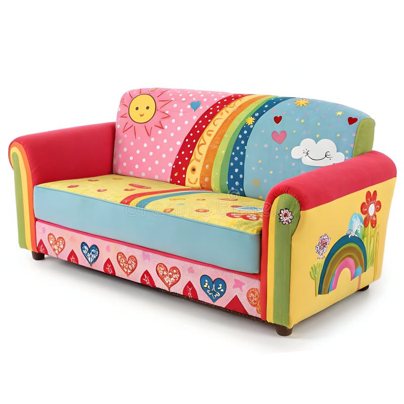 Colorful Cartoon-Style Couch Isolated on White Background Stock ...