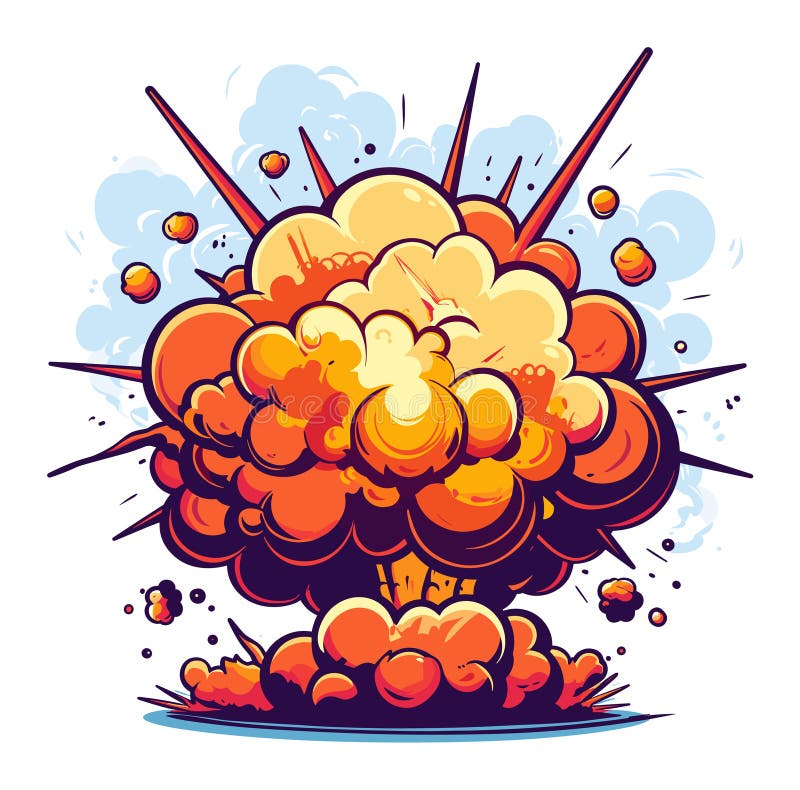 Colorful Cartoon Style Explosion with Clouds and Sparks. Dynamite Blast ...