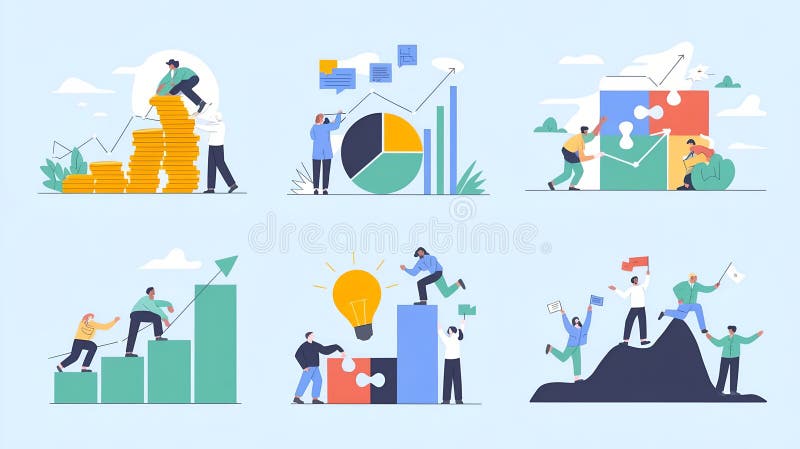 A Colorful, Cartoon-style Illustration Featuring a Series of Nine ...