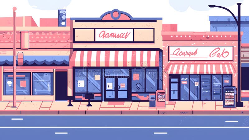 Colorful Cartoon Style Urban Storefronts Illustration Stock ...