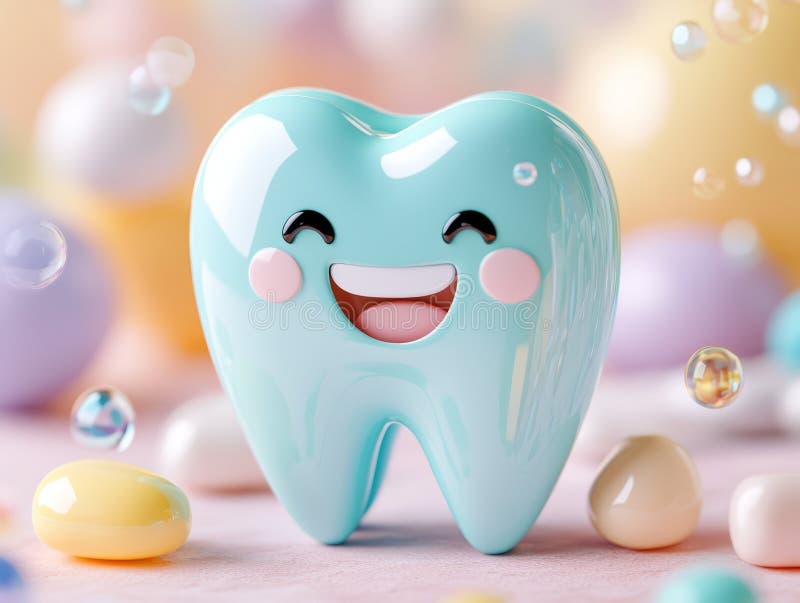 Colorful Cartoon Tooth Character with Happy Expression Surrounded by ...