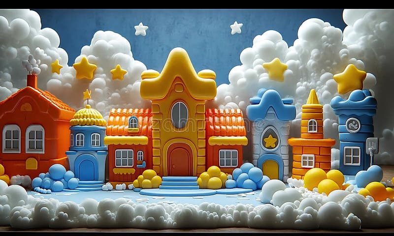 Colorful Cartoon Town Scene on Clouds Stock Video - Video of playful ...