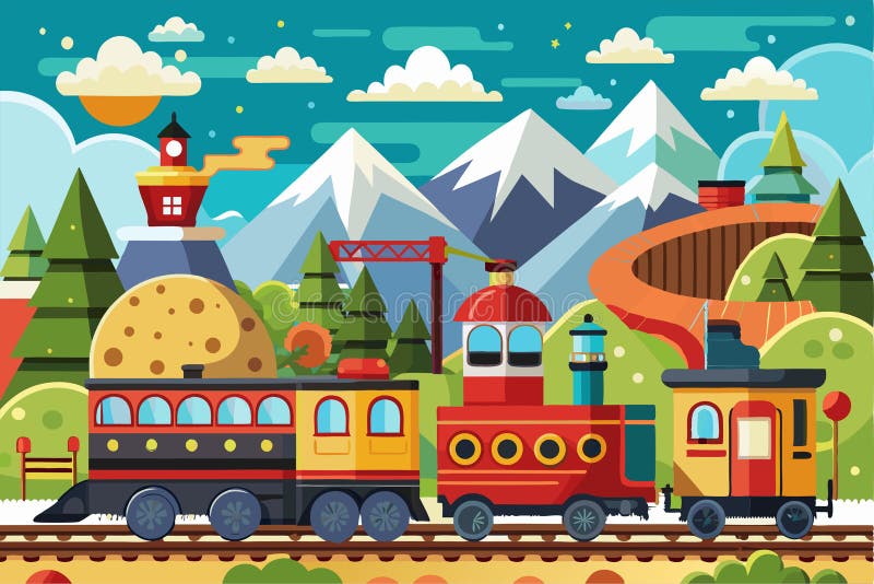 A Colorful Cartoon Train Awaits Customization in a Lively Outdoor ...