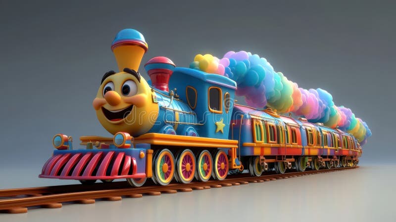 Colorful Cartoon Train with Candy Clouds Stock Illustration ...