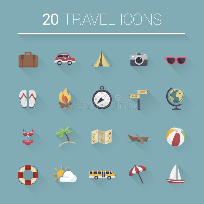 Colorful Cartoon Travel Icon Set Stock Vector - Illustration of ...
