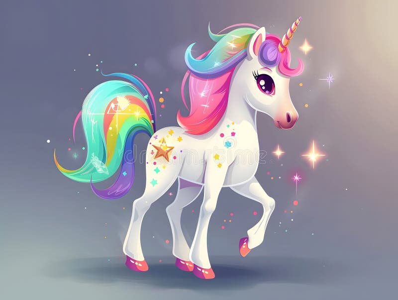 Colorful Cartoon Unicorn with a Rainbow Mane and Sparkle Stock ...