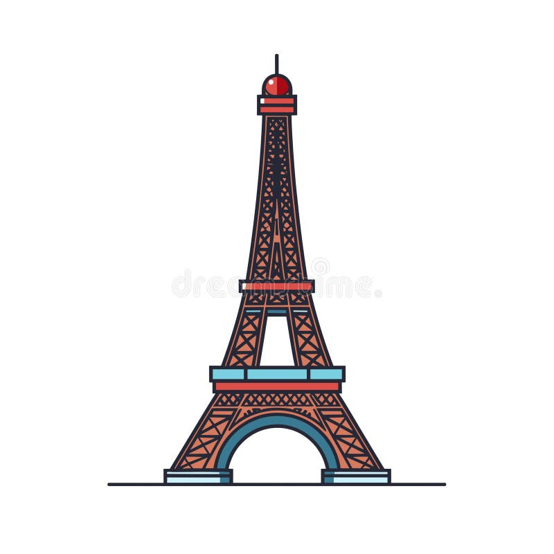 Colorful Cartoon Vector Illustration of the Eiffel Tower in Paris Stock ...
