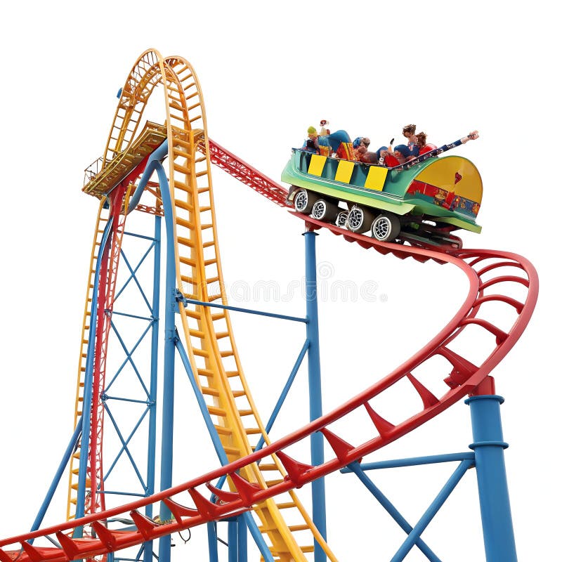 Colorful Cartoonish Roller Coaster Ride Isolated on White Background ...