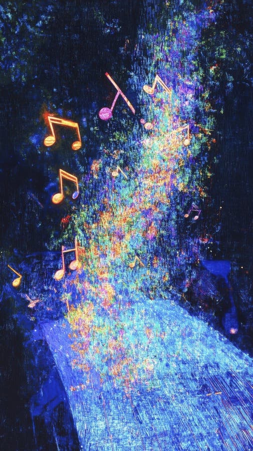 Colorful Cascade of Notes on Abstract Night Background Stock ...