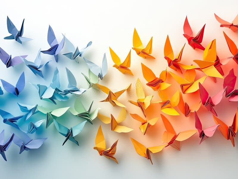 A Colorful Cascade, Origami Birds in a Stunning Flight Formation ...