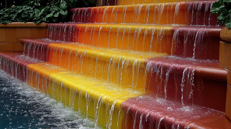 Colorful Cascading Steps with Flowing Water Stock Illustration ...
