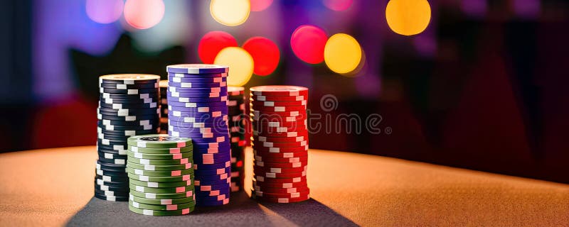Colorful Casino Chips on Blurred Background - Risk and Reward ...