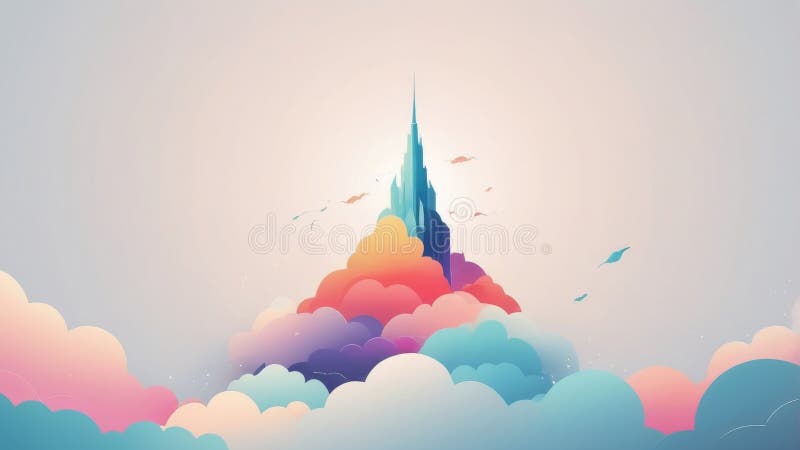 Colorful Castle on a Cloud Mountain Stock Illustration - Illustration ...