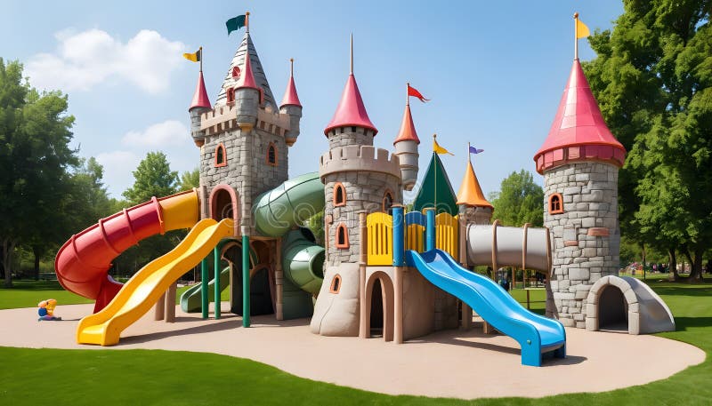 Colorful castle playground stock illustration. Illustration of kids ...