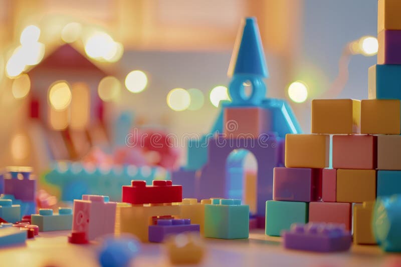 Colorful Castle Sits among Blocks, Colorful Toy Castle and Blocks Stock ...